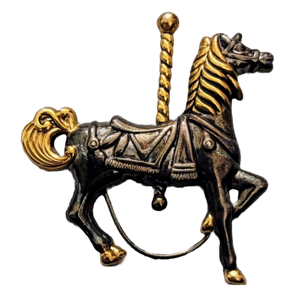 Vintage Carnival Carousel Horse Brooch / Pin Marked "… - Gem